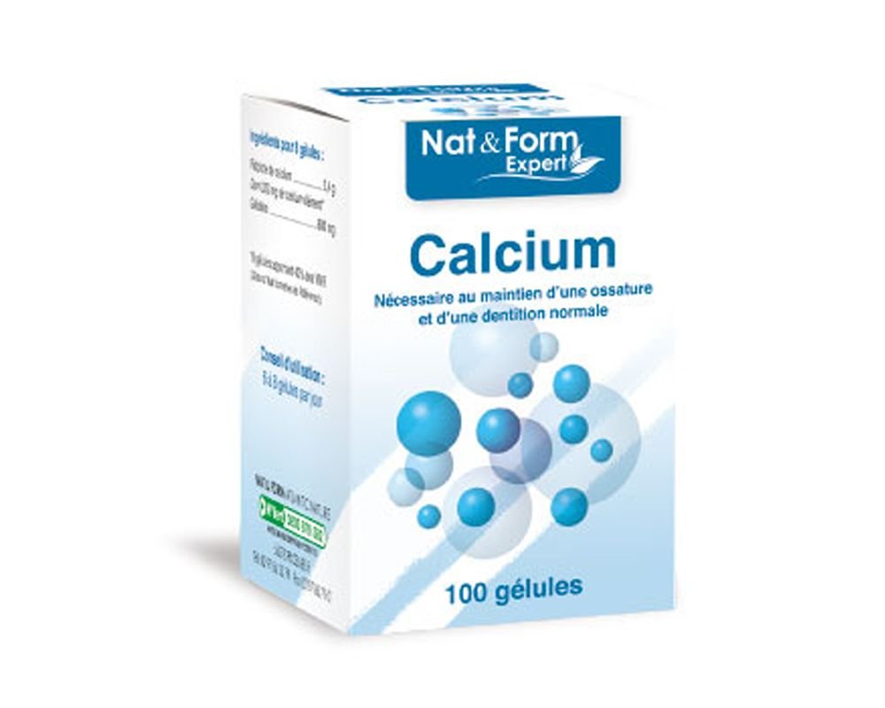 Calcium - Pidolate de calcium - Nat & Form - 100 gélules