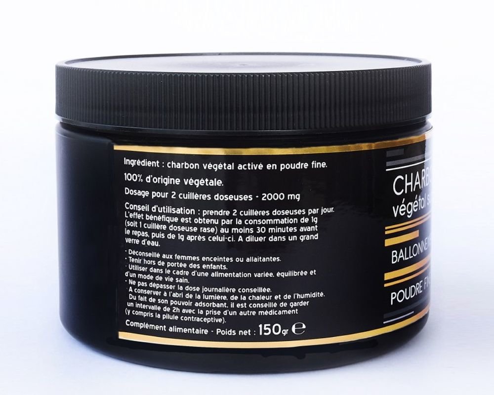 Charbon végétale activé poudre fine 150 gr - Nutrivie