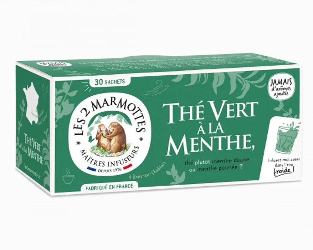Thé vert à la menthe - Les 2 Marmottes - 30 sachets