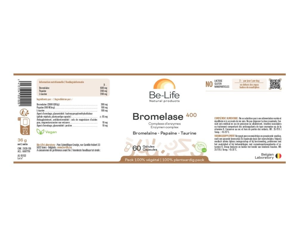 Food supplement (enzymes): Bromelase 400 (60 capsules) - be-life.