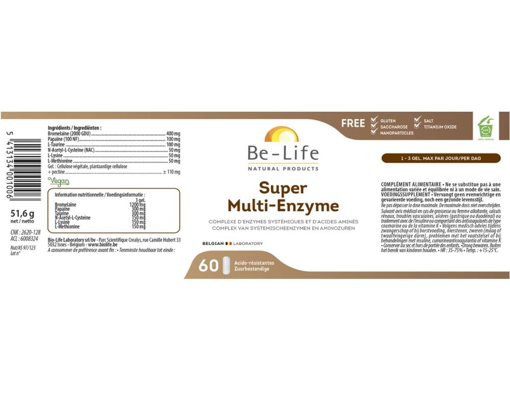 Food supplement: Super Multi-Enzyme (60 capsules) - be-life.
