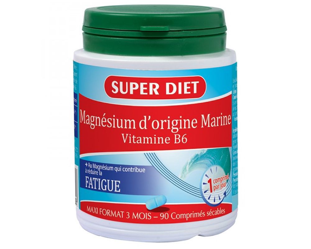 Magnésium marin + Vitamine B6 - Fatigue - Super Diet - 90 comprimés