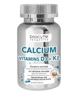 Calcium (vitamines D3 + K2) - Biocyte - 60 gélules